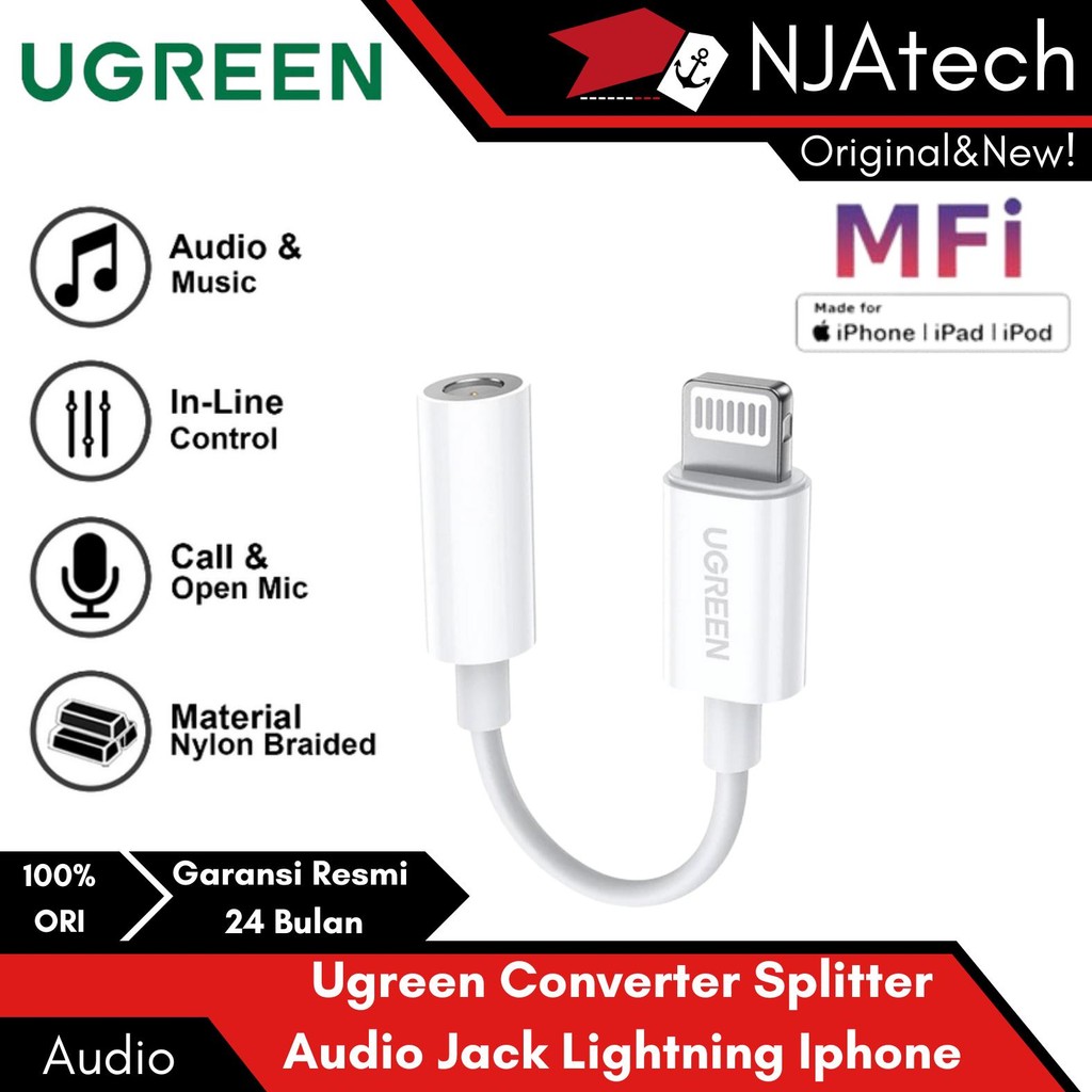 Jual UGREEN Adapter Splitter iPhone Mfi Lightning to Jack Audio Call ...