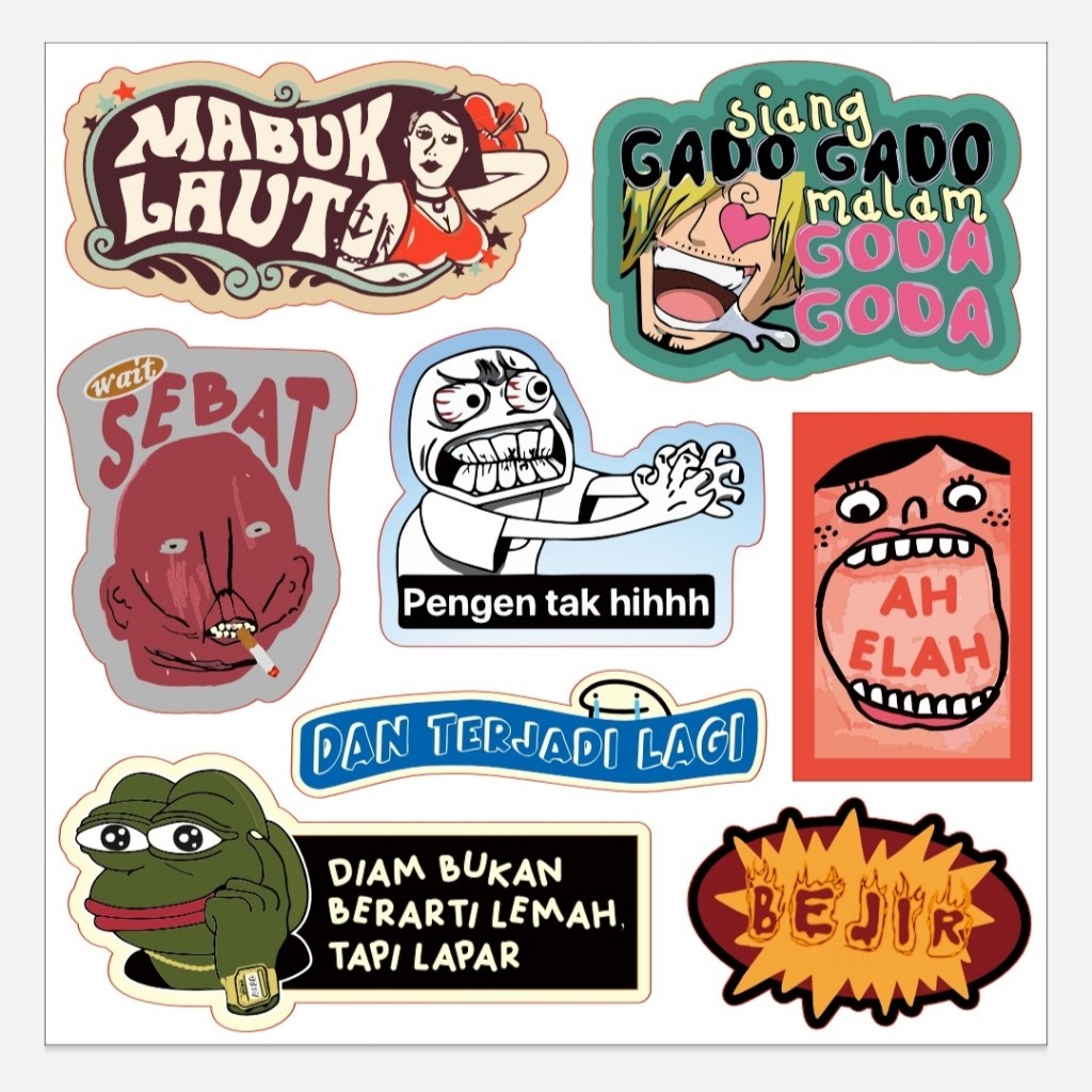 Jual Sticker Pack Funny Emoticon Sebat Mabuk Laut Bejir - Stiker Vinyl ...