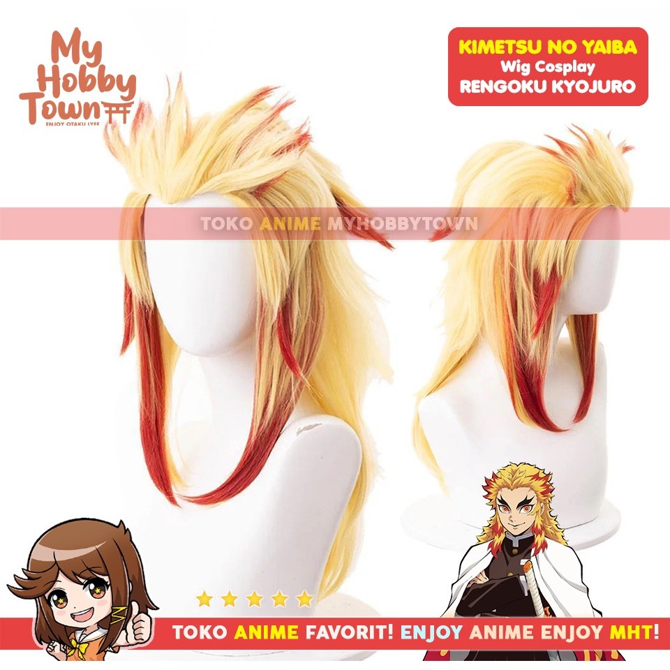Jual Wig Cosplay Anime Kimetsu no Yaiba Demon Slayer : Rengoku Kyojuro ...