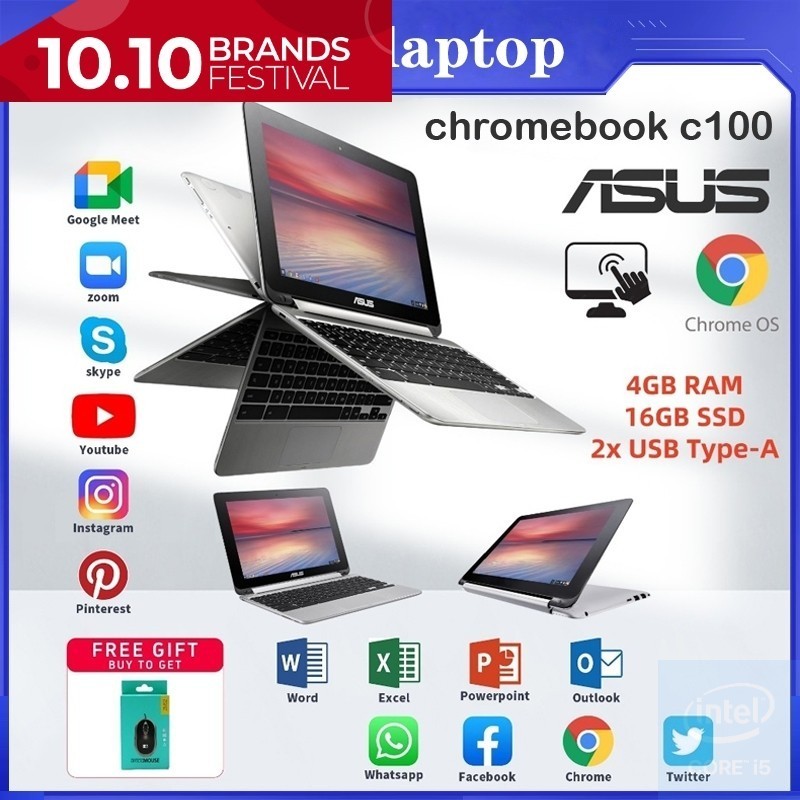 Jual ASUS laptop C100P Touch screen 4GB RAM 32GB eMMC 256GB TF 320GB ...