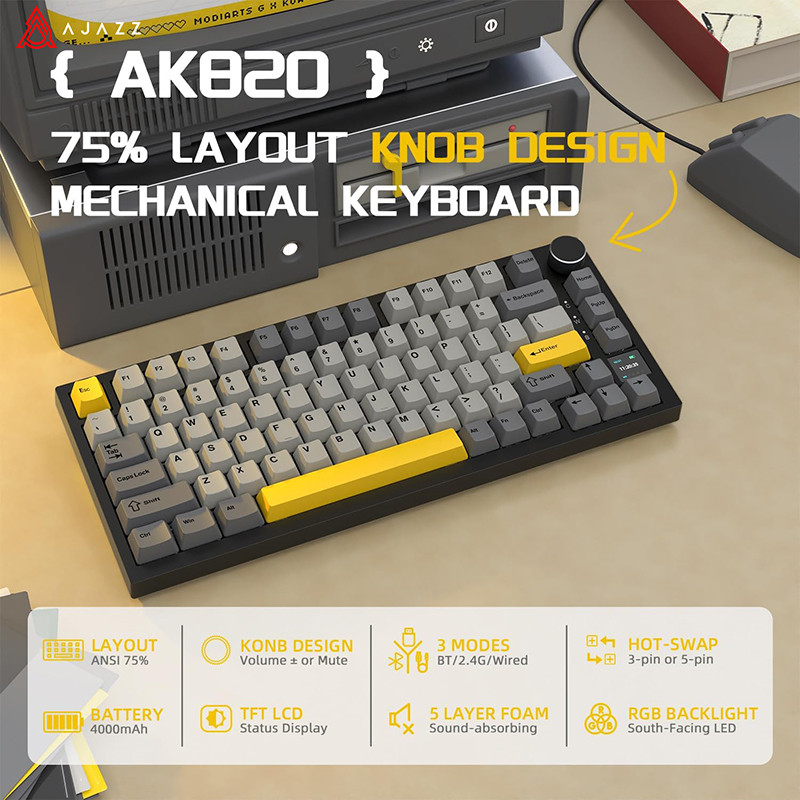 Jual AJAZZ AK820 / AK820PRO TKL Gaming Mechanical Keyboard 75% 82 Keys Gasket Hot Swap Wired ...