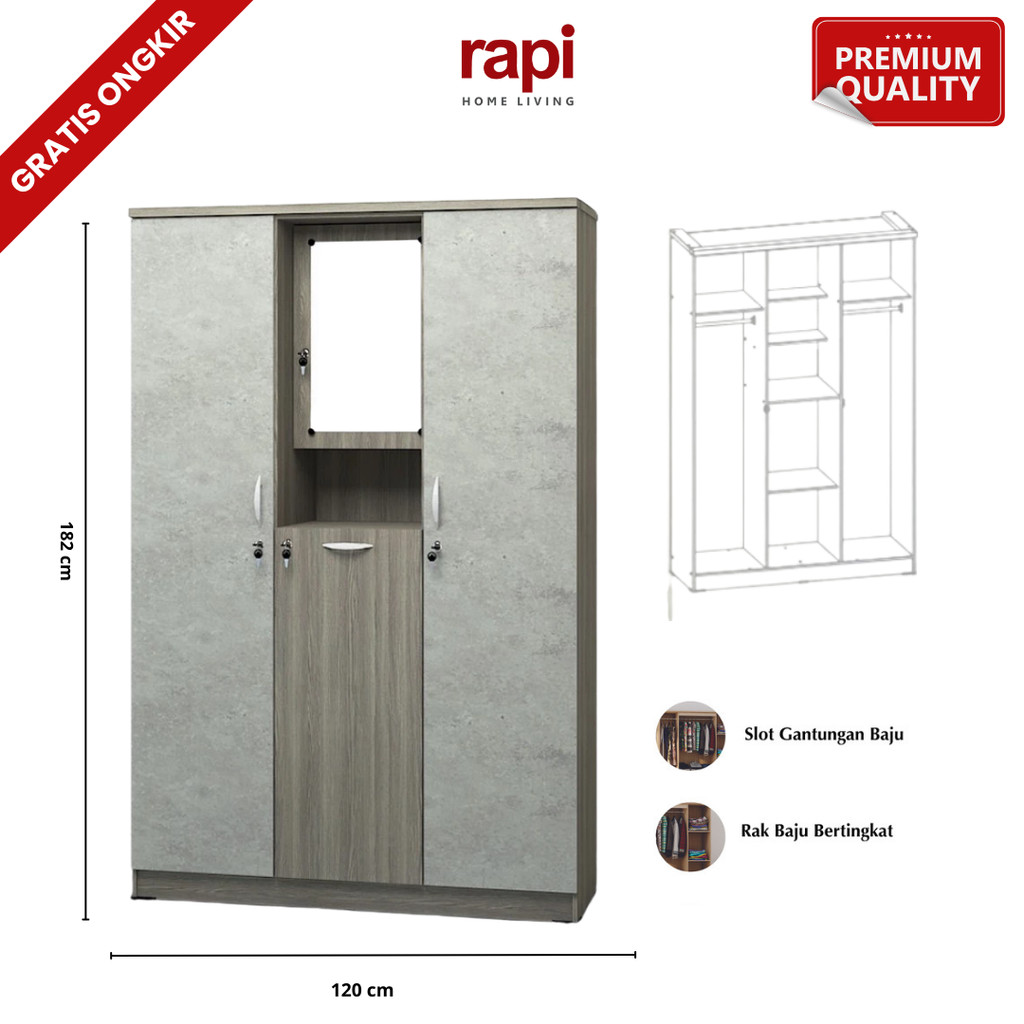Jual RAPI Lemari Pakaian Minimalis 3 Pintu / Lemari Rak / Lemari Baju ...