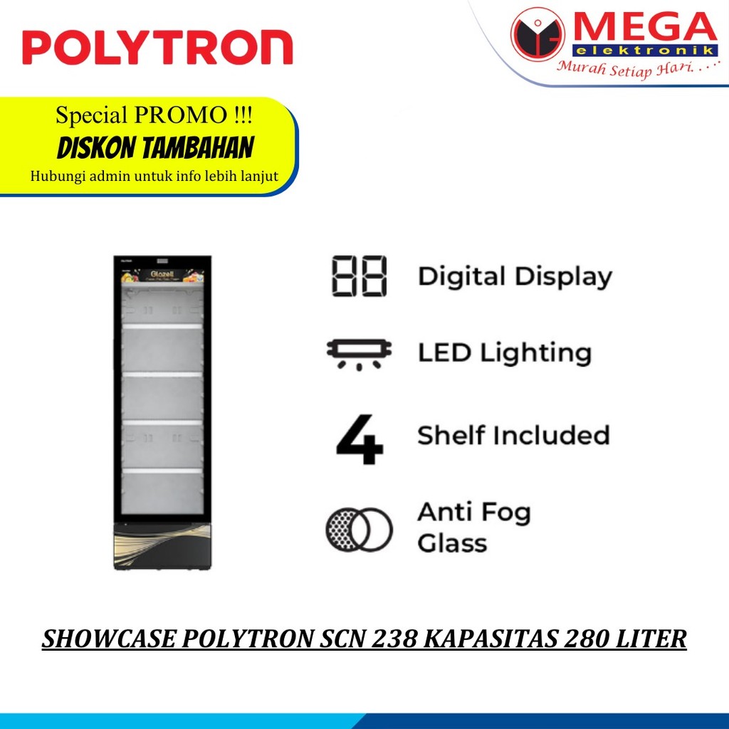 Jual SHOWCASE POLYTRON SCN 238 KAPASITAS 280 LITER | Shopee Indonesia
