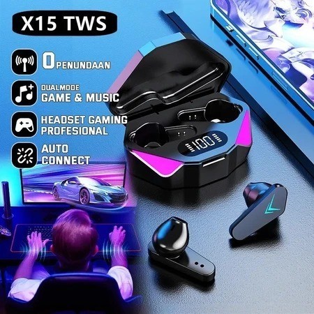 Jual ORIGINAL - Headset Bluetooth TWS X15 Gaming True Wireless Stereo Earphone Bluetooth ...