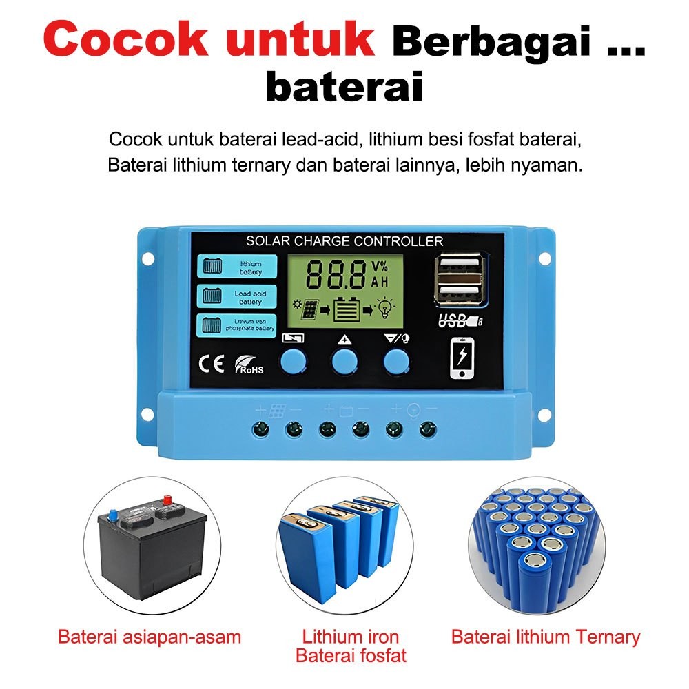 Jual EcoGo Pengontrol Surya Pengisi Daya Tersier Pm Pengisi Daya Layar LCD Universal 10A 20A 30A ...
