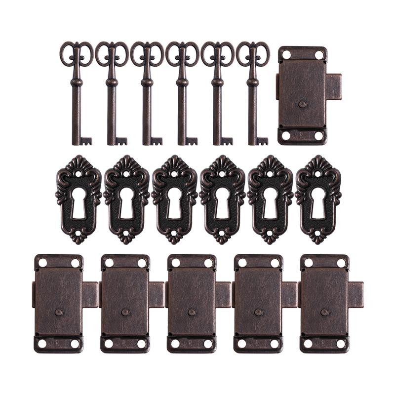 Jual 6 Sets Vintage Cabinet Lock Bronze Padlock Hasp Hook Lock Jewelry ...