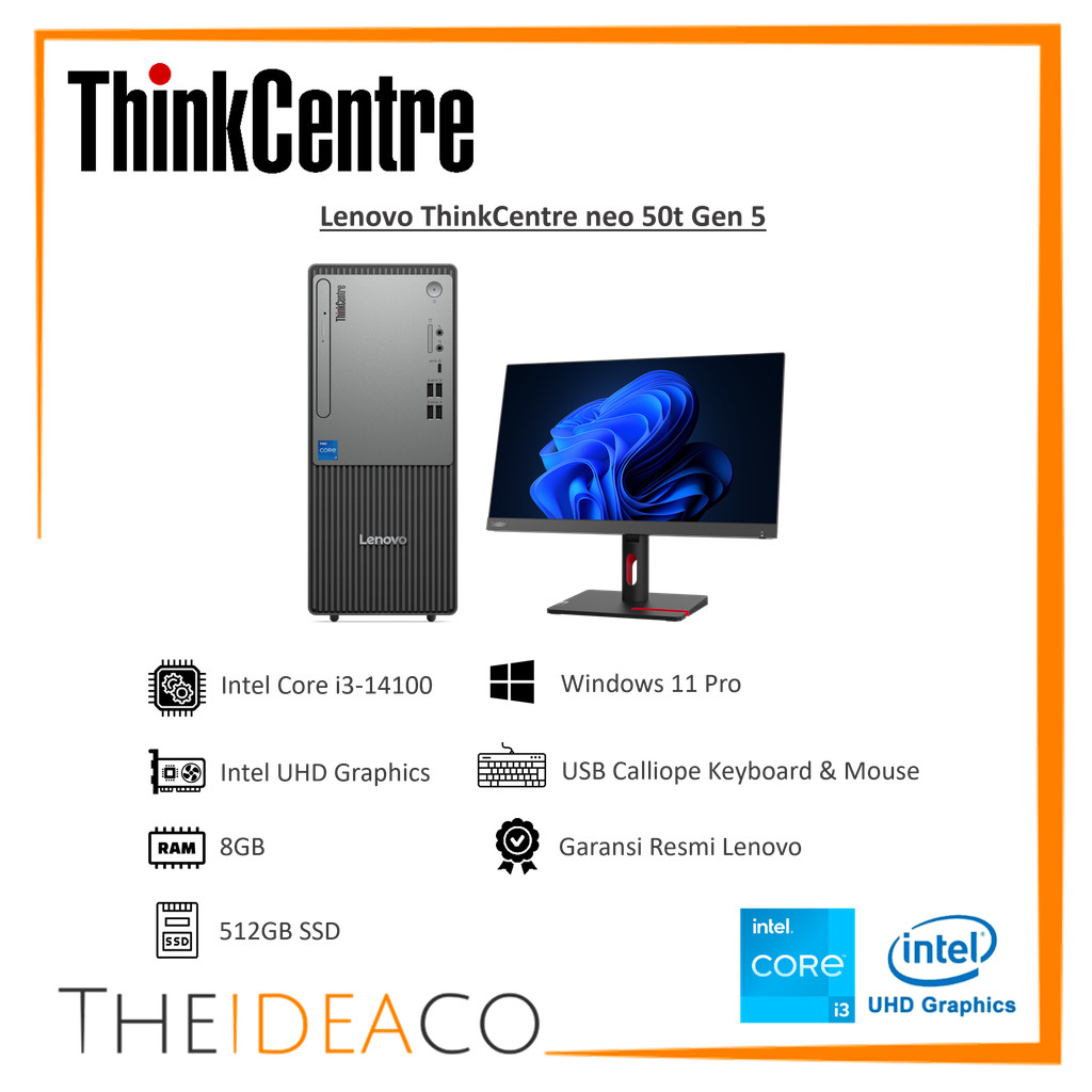 Jual Lenovo ThinkCentre neo 50t Gen 5 i3-14100 8GB 512GB SSD 21.5" FHD Win11P W3Y | Shopee Indonesia