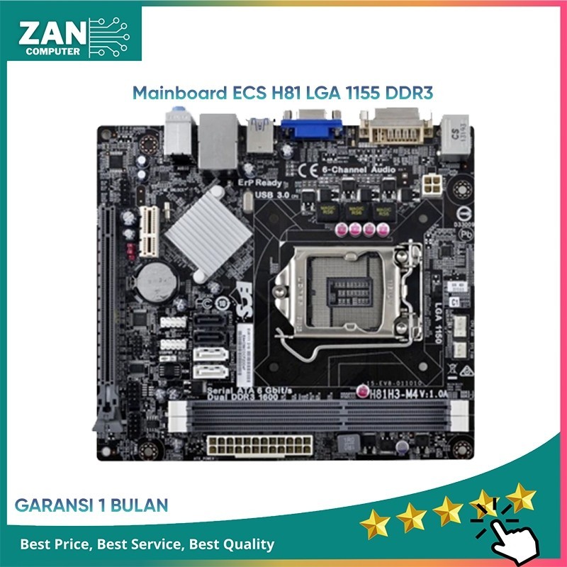 Jual Mainboard H81 LGA 1150 Intel ECS H81 DDR3 Support Gen4 ...