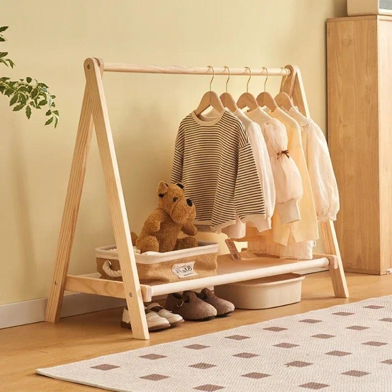Jual Kids Solid Wood Folding Clothes Rack Simplistic Design Effective ...