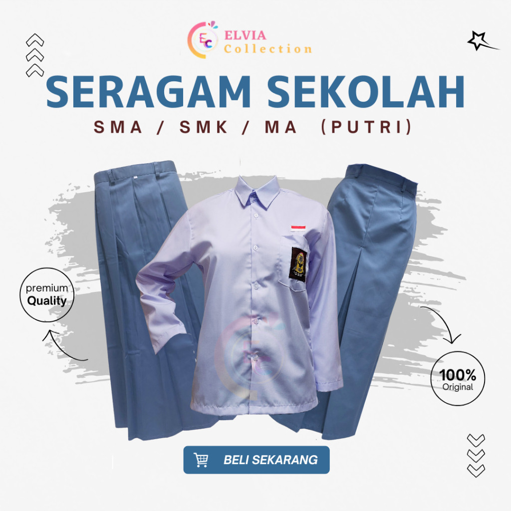 Jual Elvia - Seragam Putih Abu Perempuan - Seragam Sekolah SMA MA Putri Baju Putih Panjang Rok ...