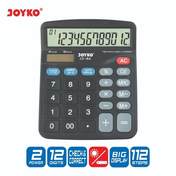 Jual KALKULATOR CHECK & CORRECT JOYKO CC-8A 12 Digits - Calculator ...