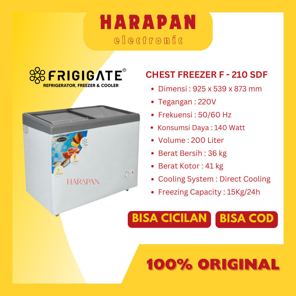 Jual CHEST FREEZER FRIGIGATE 200 LITER - CF 210 SDF / KULKAS FROZEN ...
