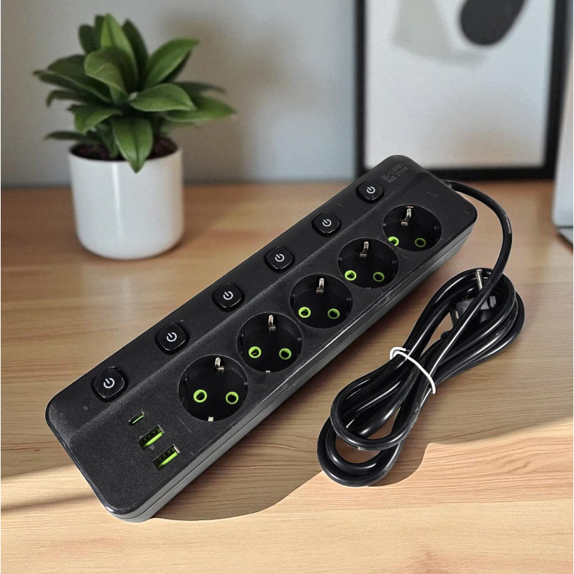 Jual Taffware Stop Kontak 5 Lubang USB Type C EU Plug 10A 110-250V 2500W - QL-1098U | Shopee ...