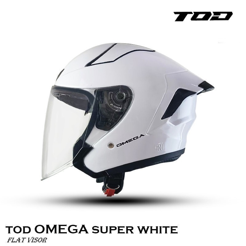 Jual HELM DEWASA TOD OMEGA PUTIH KACA FLAT DATAR HALFFACE PRIA WANITA ...