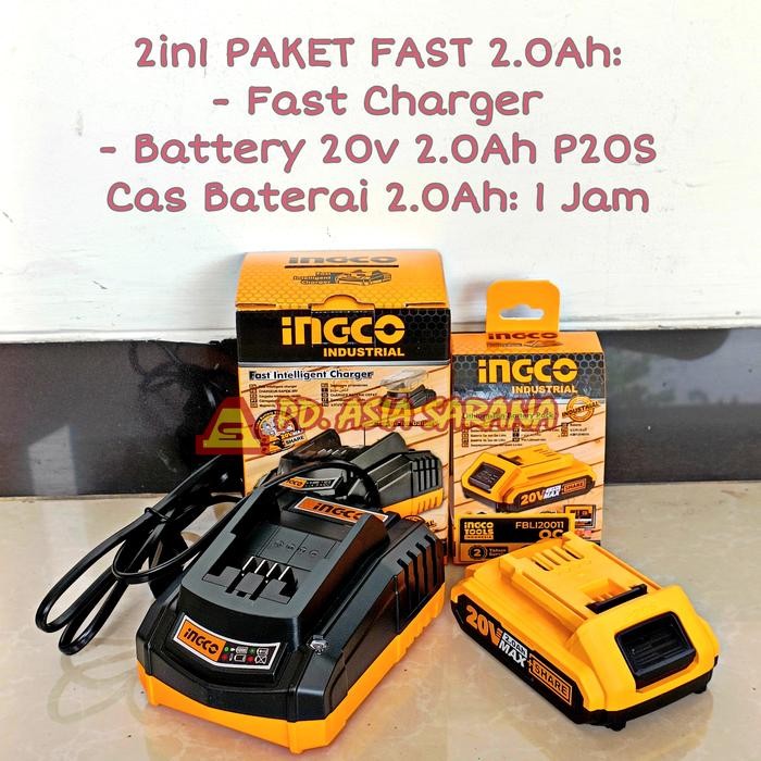 Jual PAKET Baterai 2.0Ah FBLI2001 Fast Charger FCLI2001 Cordless INGCO ...