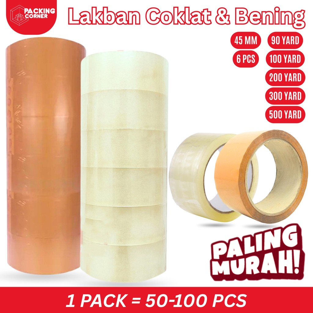 Jual 1 SLOP / 6PCS Lakban Bening Coklat 2 Inch 90 100 200 300 500 Yard Plakban Bening Coklat ...