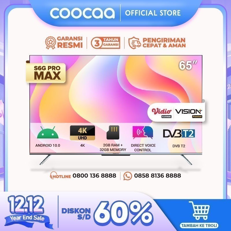 Jual [FLAGSHIP TV - ANDROID 10.0] COOCAA TV 65 inch - RAM 2GB - MEMORI ...