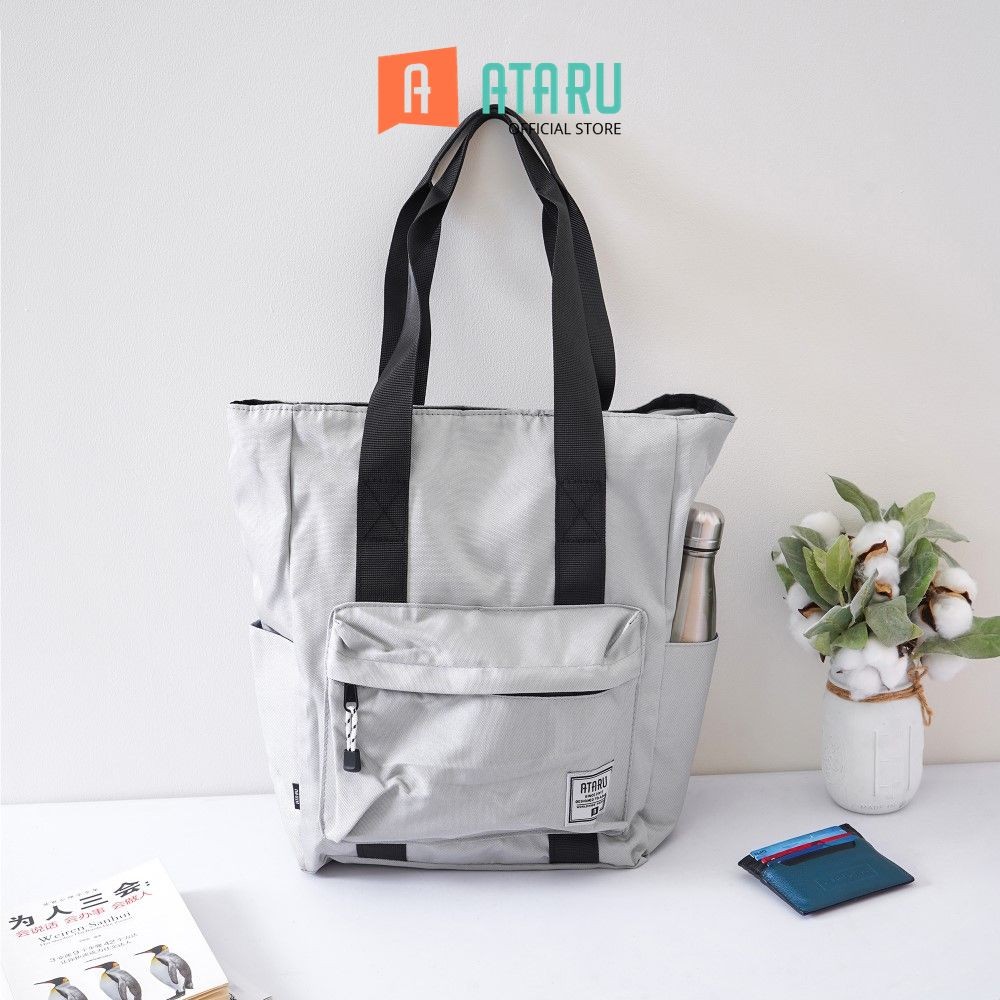 Jual Ataru Tote Bag Canvas Dengan Kantong Depan - Abu-Abu Tas Bahu ...