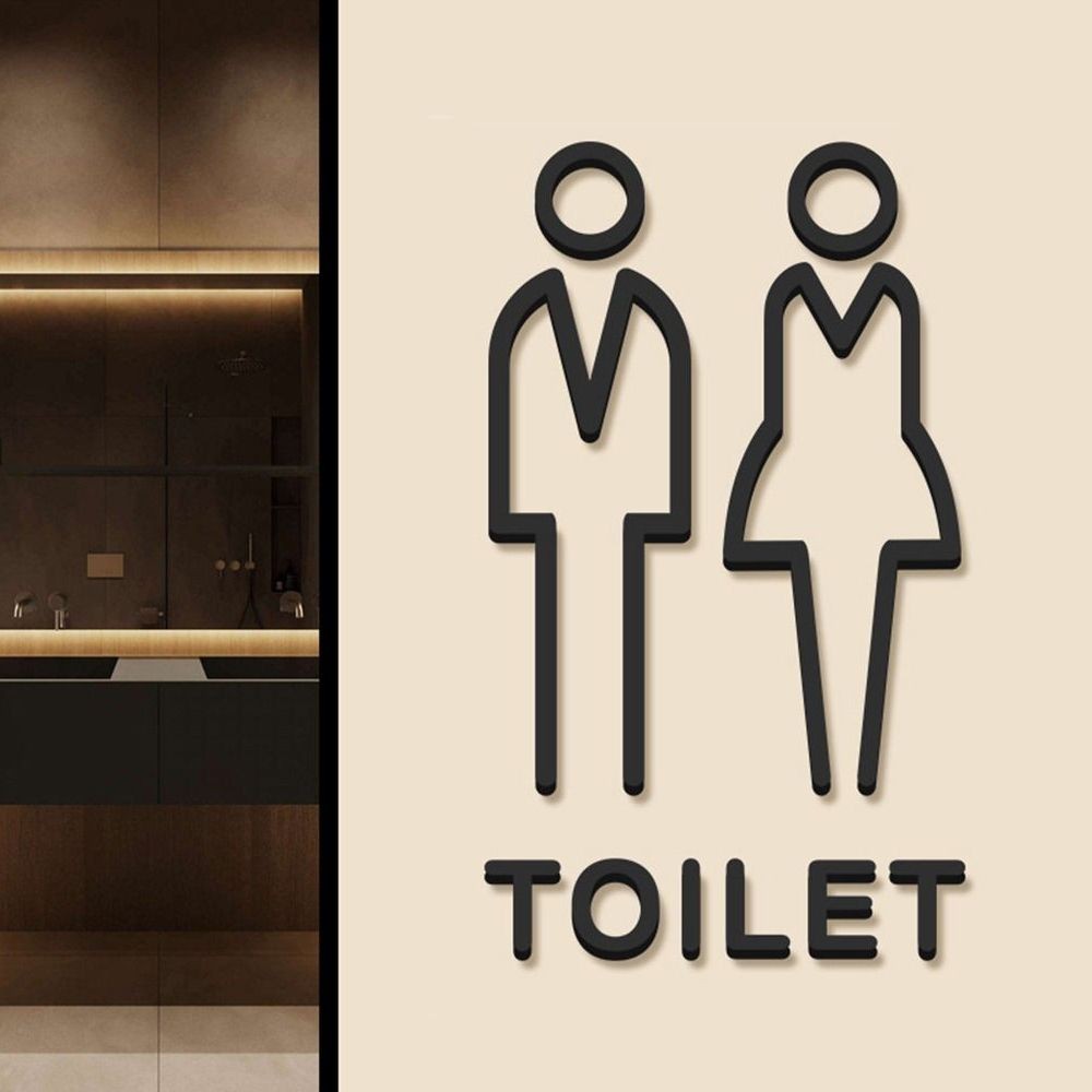 Jual Toilet Sign Plate Black Gold Color 3D Wall Sticker WC Signage ...