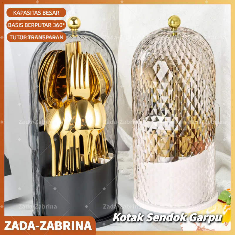 Jual ZADA Tempat Sendok Garpu Berputar Wadah Penyimpanan Alat Makan ...