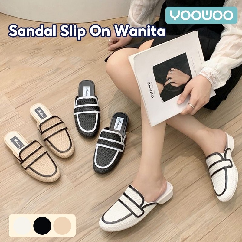 Jual YooWoo Sandal Slip On Wanita Kartun / Sandal Ujung Tertutup ...