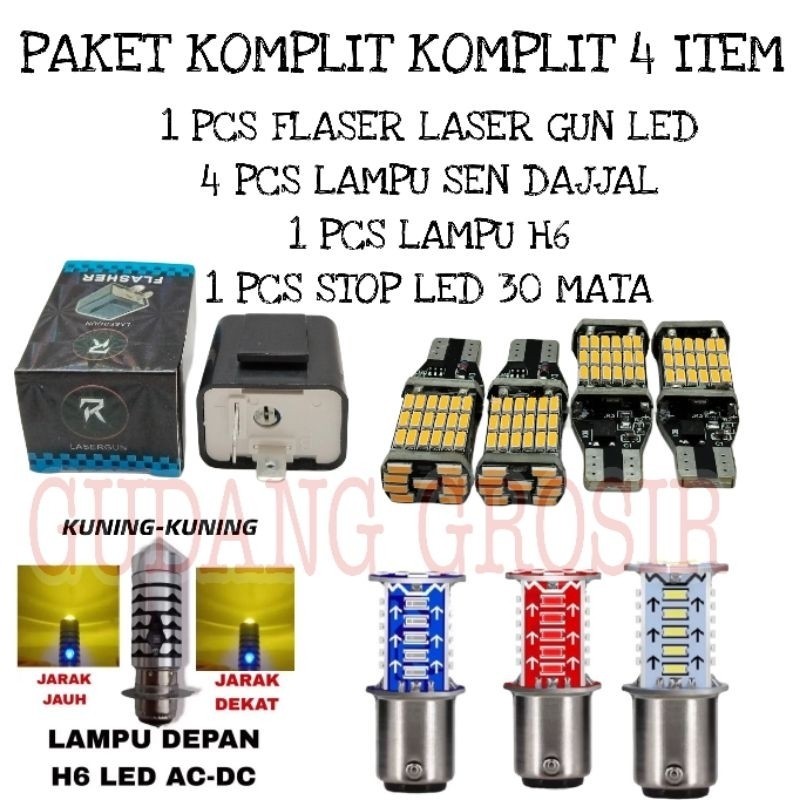 Jual 4 ITEM LAMPU DEPAN H6 KUNING-KUNING+SEN DAJJAL+FLASER SEN+STOP LED ...