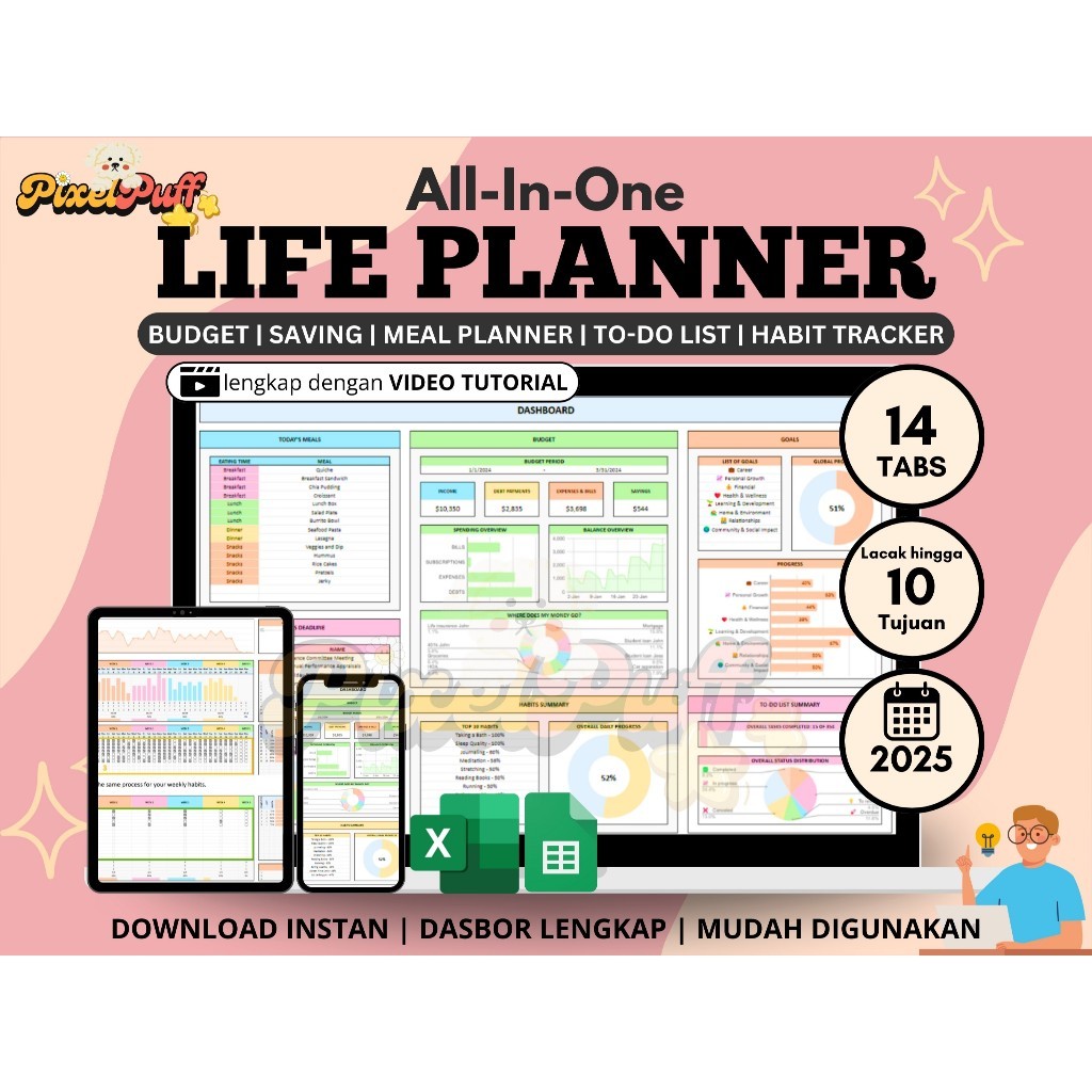 Jual Komplit 10 in 1 - Life Planner Googles Sheets Planner Digital ...