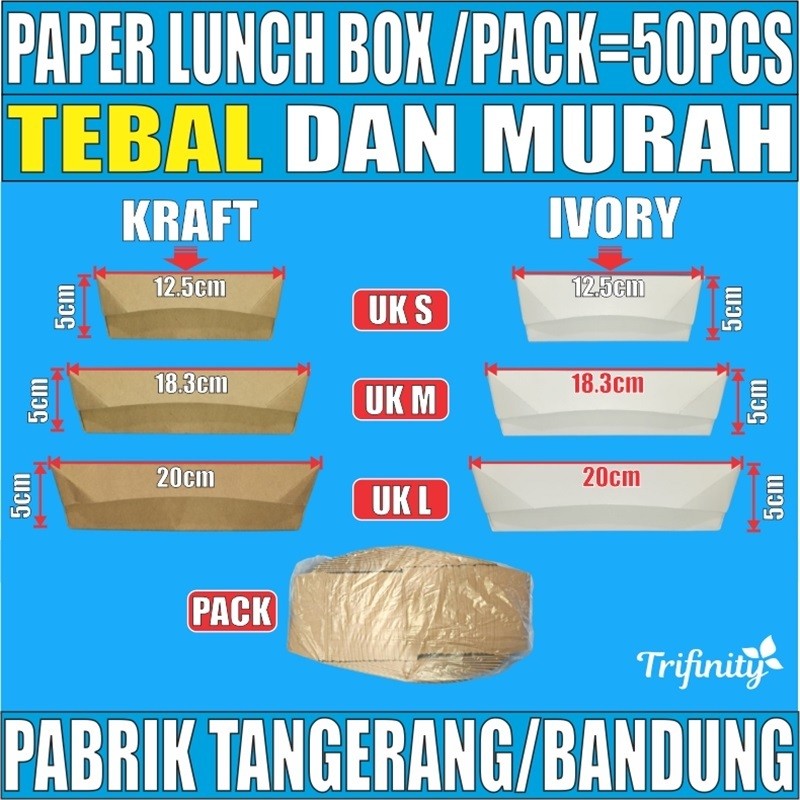 Jual Paper Lunch Box Tebal Putih Uk S M L Kraft Coklat Food Tray ...