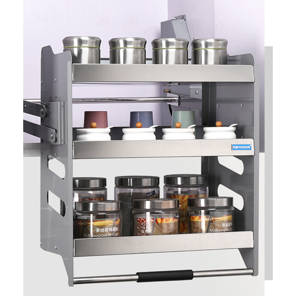 Jual 3 layers Wall Cabinet Lift Pull Basket Kitchen Cabinet Stainless ...