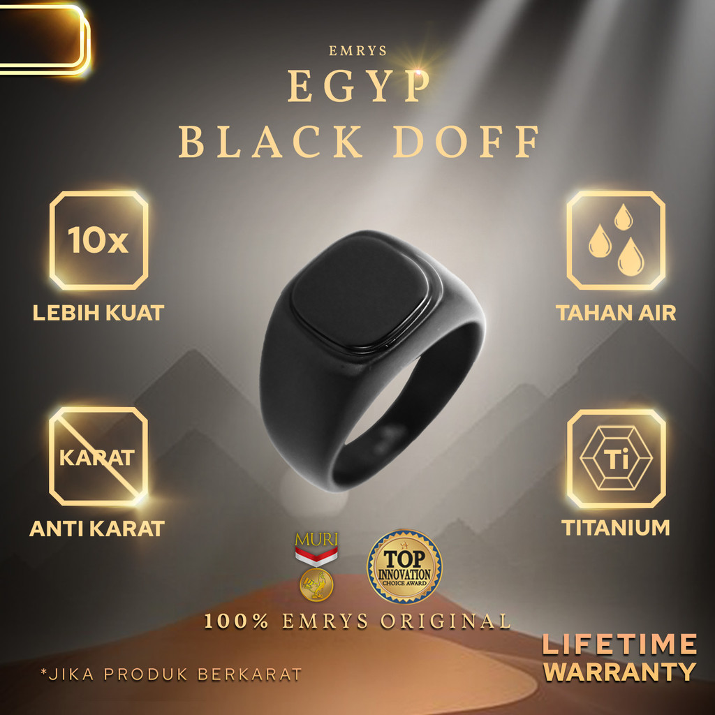Jual BUY 1 FREE 2 GIFT Emrys Premium Ring EGYPT SQUARE BLACK DOFF Real ...