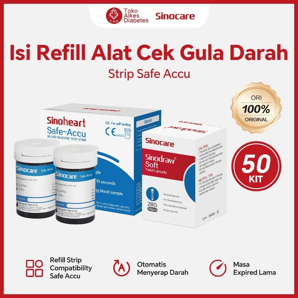 Jual Sinocare Isi Alat Cek Gula Darah Safe Accu BGM Strip + Lancet (50 ...