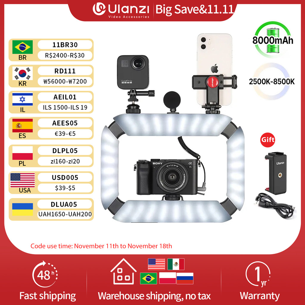 Jual Ulanzi U200 U-200 Smartphone Video Rig LED Video Light 2 in 1 Ring ...