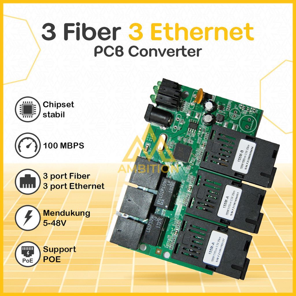 Jual 10/100M single mode 3FO 3LAN 3F3E Reverse POE Media Converter HTB Green Board | Shopee ...