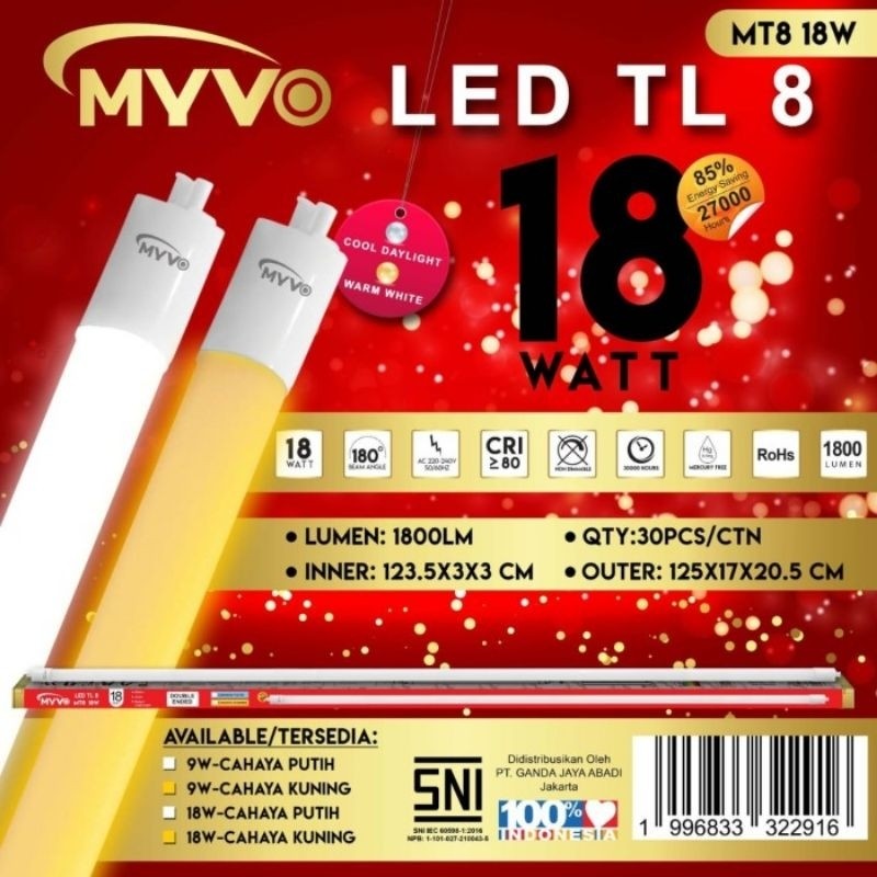 Jual Paket 1 Dus Lampu TL T8 LED 18 Watt Putih CDL 6500K dan Kuning WW 3000K - Panjang 120cm ...