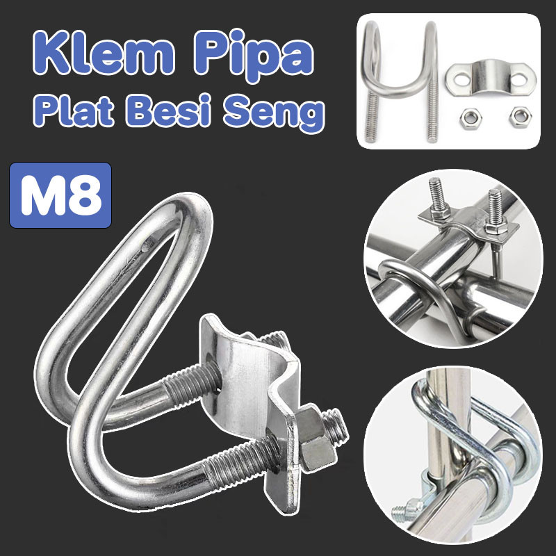 Jual Klem Pipa Plat Besi Seng Clamp Penjepit PipaBaja M8 Double U ...