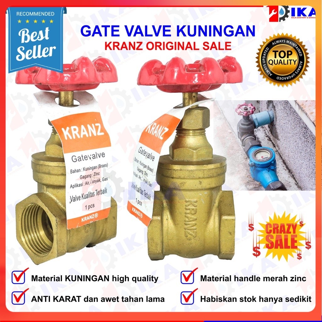 Jual CRAZY SALE | KUNINGAN GATE VALVE 1 inch Drat Stop Kran KRANZ ...
