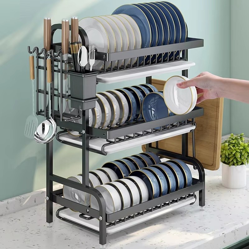 Jual Dish Drying Rack 3-Tier Compact Kitchen Dish Rack Drainboard Set ...
