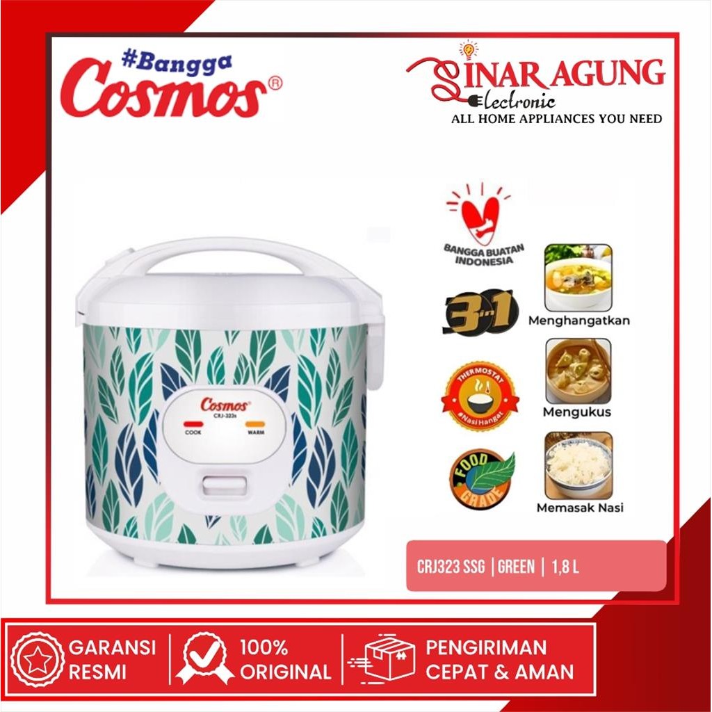 Jual COSMOS CRJ323SS / CRJ-323SS RICE COOKER 1.8L GREEN - GARANSI RESMI ...