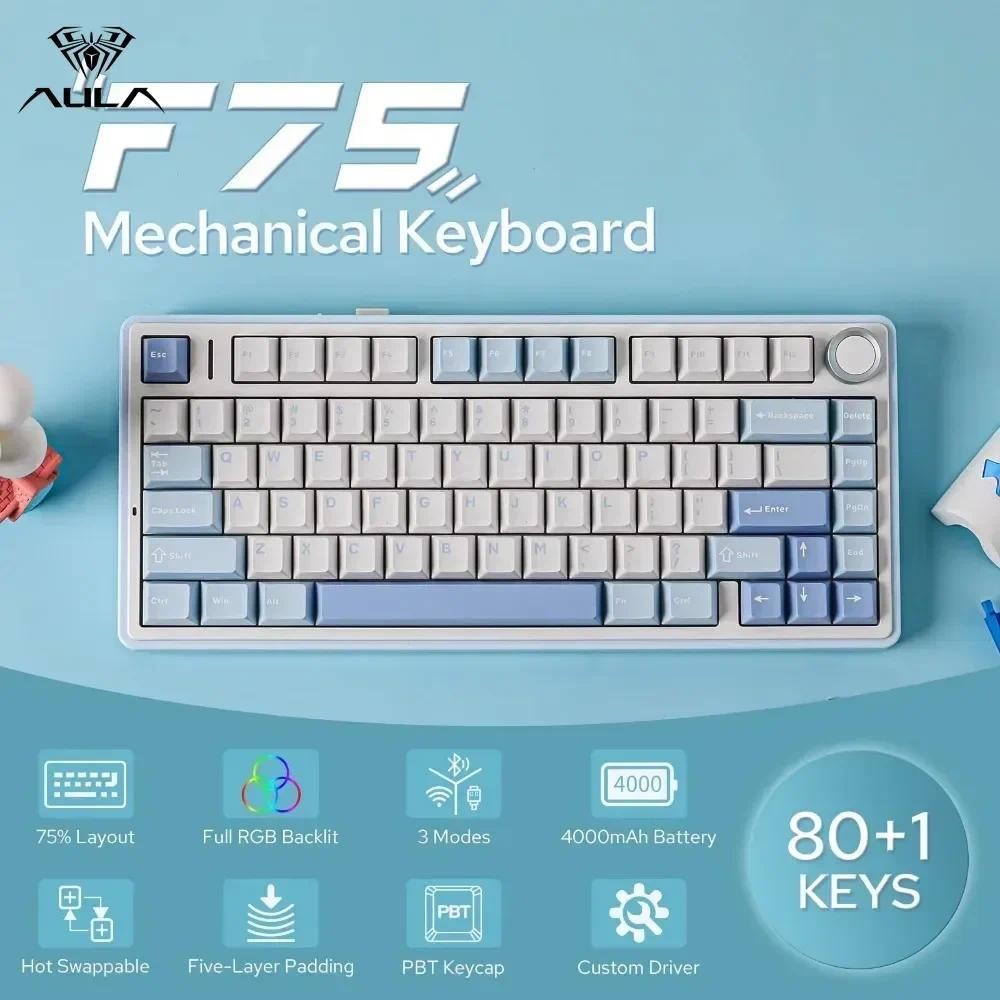 Jual AULA F75 Gaming Mechanical Keyboard 2.4G Wireless/Bluetooth/Wired RGB Customized 75% Layout ...