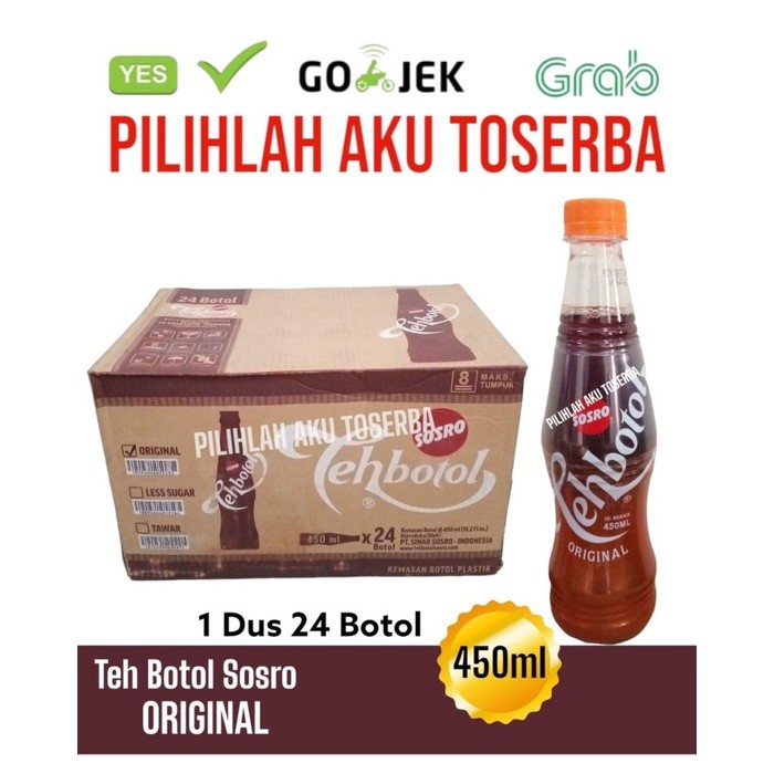 Jual Teh Botol Sosro PET Original 450 ml - ( HARGA 1 DUS ISI 24 ) | Shopee Indonesia