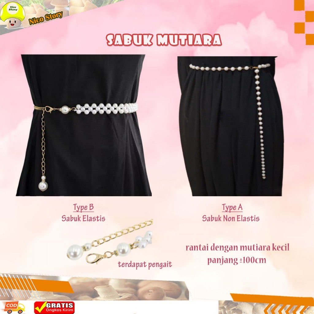 Jual (ncs)Sabuk dengan Gesper Belt Cantik Ikat Pinggang Wanita Model rantai mutiara karet dan ...