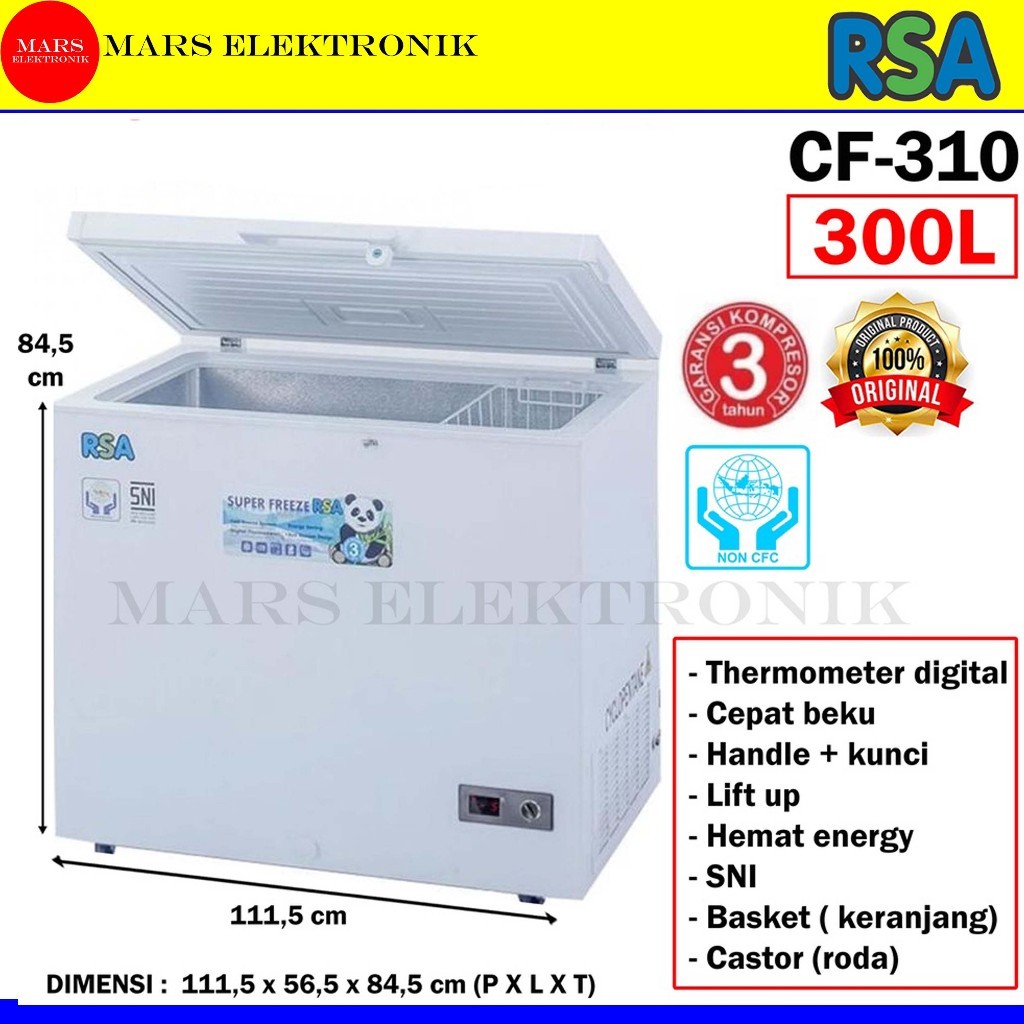 Jual CHEST FREEZER RSA CF-310 / KAPASITAS 300 LITER / CF 310 / READY ...