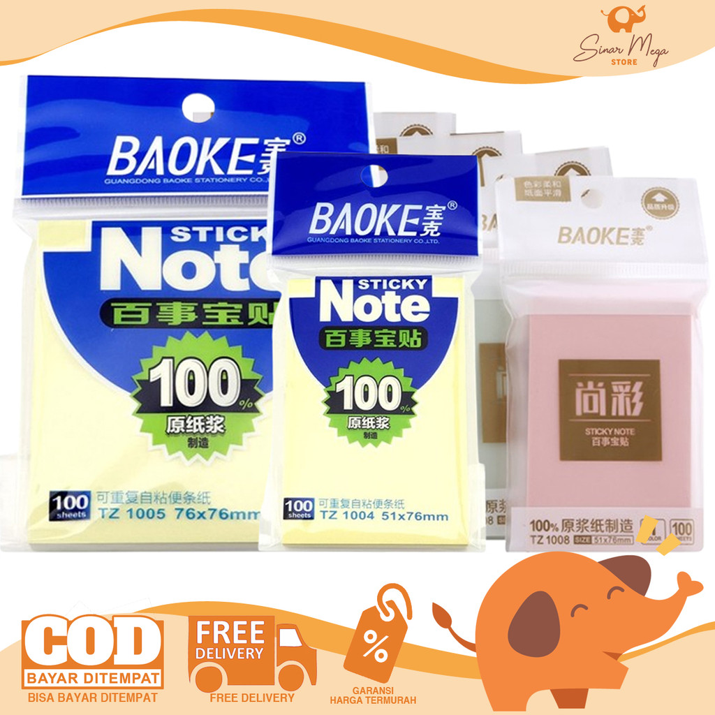 Jual BaoKe Sticky Notes Memo Tempel 100 Lembar Colorful Blank - Catatan ...