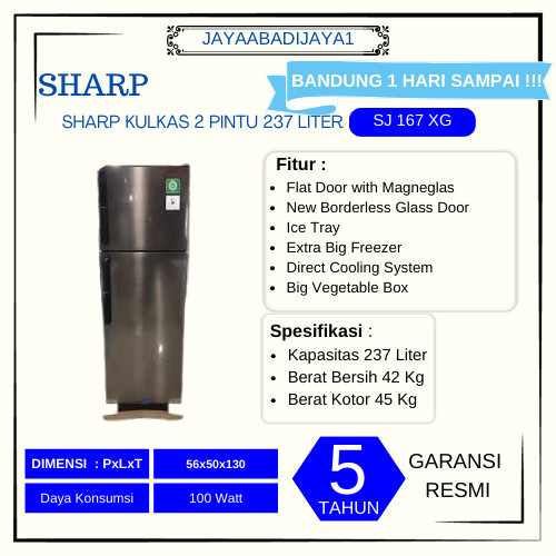 Jual Sharp Kulkas 2 Pintu SJ326 sj 326 xg ms shine Inverter | Shopee Indonesia