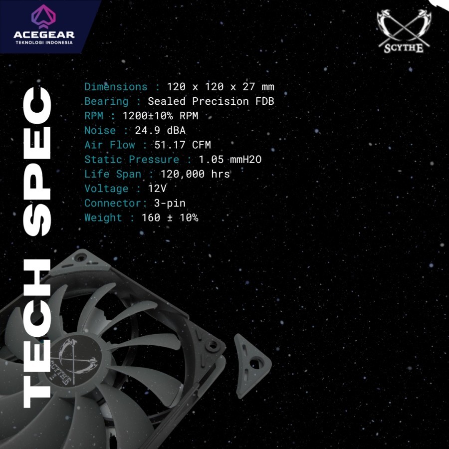 Jual Scythe Kaze Flex 120 Fan Case Silent 1200 RPM 120mm Non PWM ...