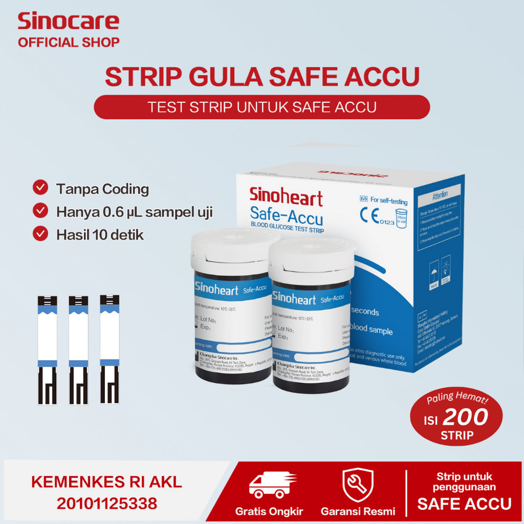 Jual Sinocare Safe Accu Strip Uji Alat Cek Gula Darah (200 Strip) only ...