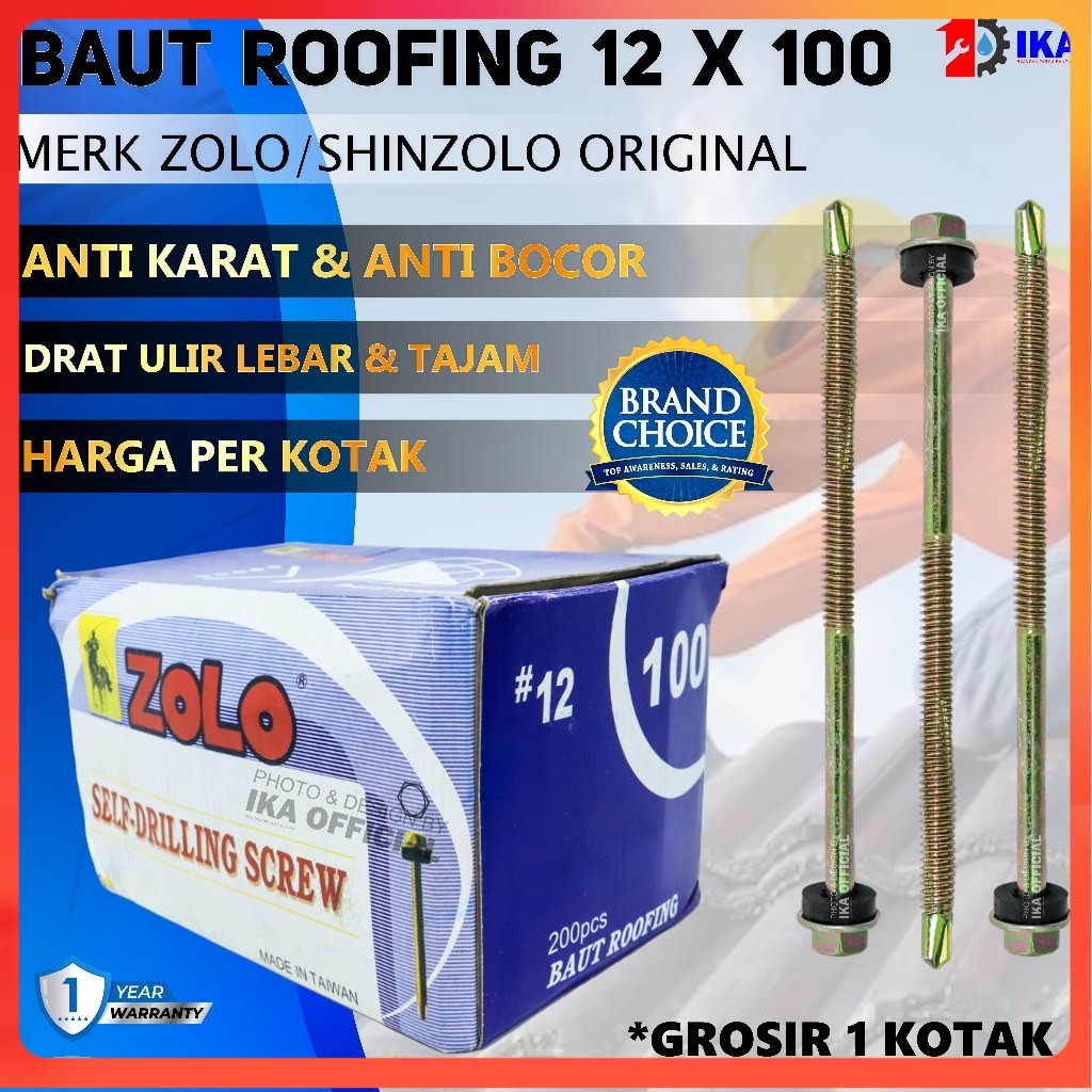 Jual BAUT ROOFING ZOLO 12 x 100 / Baut Rofing (10 cm) / Baut Atap ASLI ...