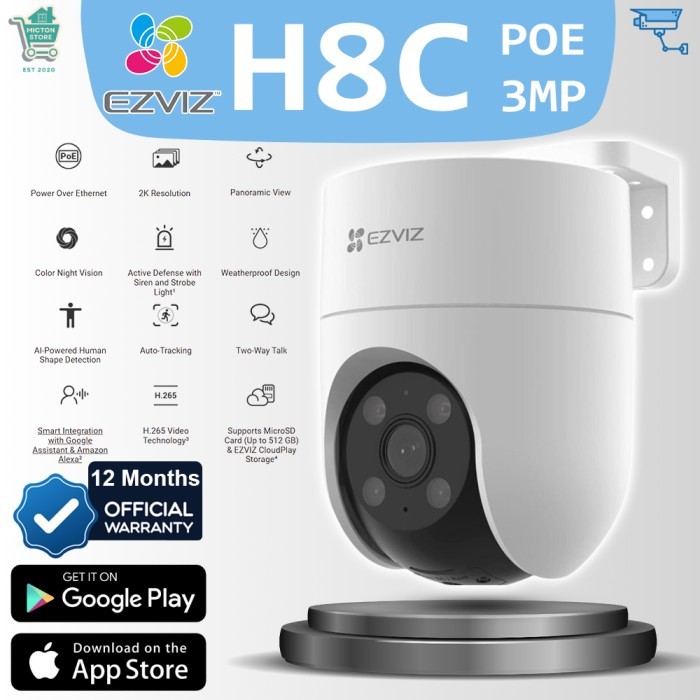 Jual MICTON EZVIZ H8C PoE 3MP 2K Resolution CCTV WiFi IP Camera Pan and Tilt Smart Kamera CCTV ...