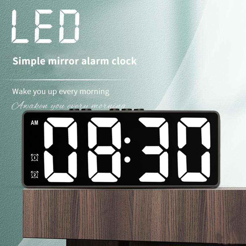 Jual LED Mirror Table Clock Digital Alarm Snooze Display Time Desktop ...