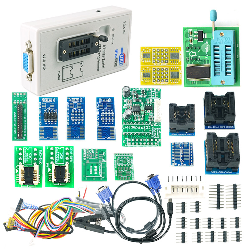 Jual 100% Original RT809F ISP Programmer + 16 Adapter Icsp Bios Programmer RT809 lcd Usb Chip ...